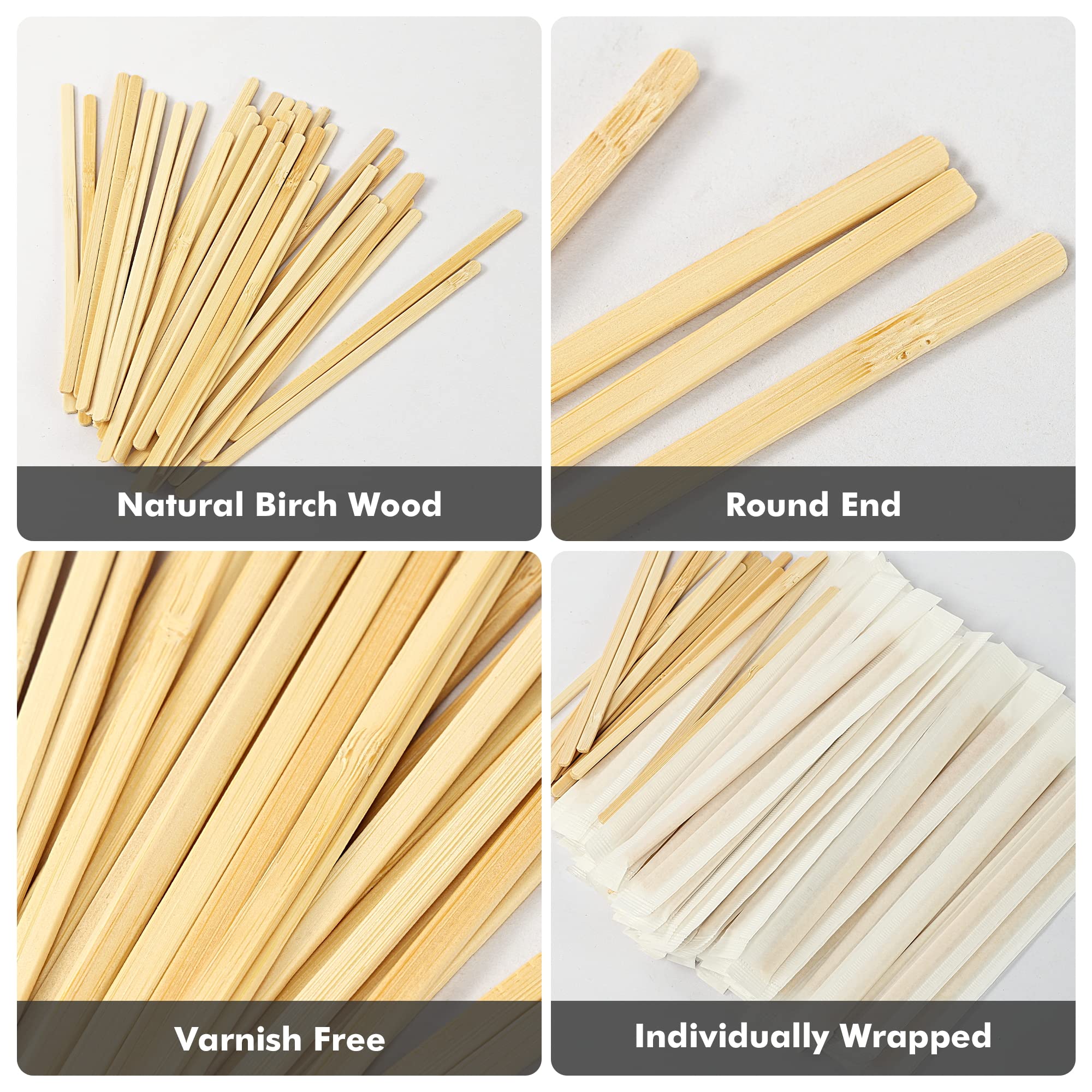 100pcs Bamboo Coffee Stirrers Individually Wrapped, 5.5 Inch Disposable Wood Swizzle Stick Beverage Mixer, Eco Friendly Long Wood Stir Sticks for Mixing Cocktail Hot Chocolate Drinking Tea