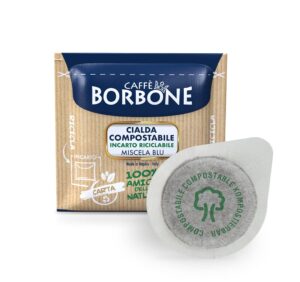 caffe borbone 150 single served espresso coffee pods, blue blend with refined taste, powerful character and intense aroma, roasted and freshly packaged in italy