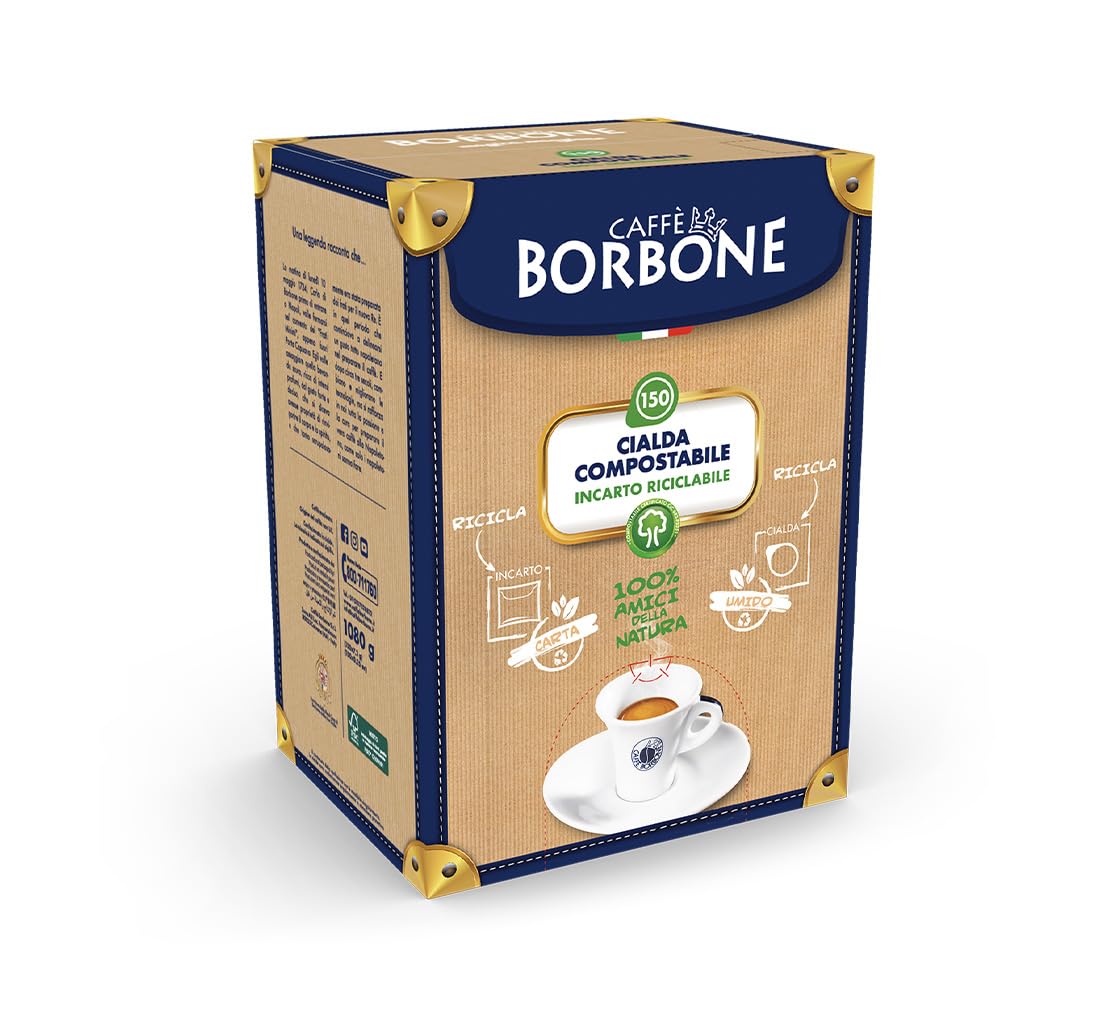 Caffe Borbone 150 Single Served Espresso Coffee Pods, Blue Blend with Refined Taste, Powerful Character and Intense Aroma, Roasted and Freshly Packaged in Italy