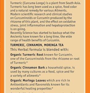 Herbal Cup Ayurveda Turmeric Tea, Organic Cinnamon Moringa, No Caffeine Herbal Supplement (16 Count, Pack of 1)