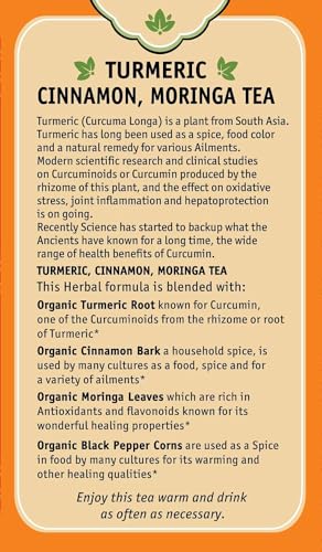 Herbal Cup Ayurveda Turmeric Tea, Organic Cinnamon Moringa, No Caffeine Herbal Supplement (16 Count, Pack of 1)