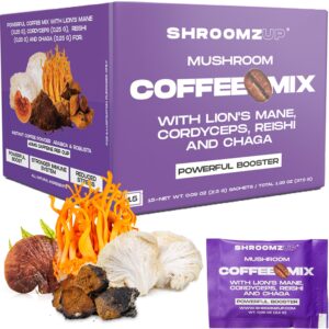 shroomzup mushroom coffee instant - 15 pack with 4 mushrooms - lion’s mane, reishi, chaga and cordyceps mushrooms - vegan nootropic coffee instant - arabica and robusta superfood instant shrooms coffee for energy