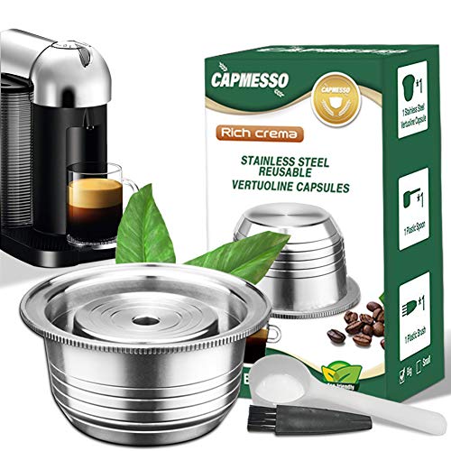 CAPMESSO Coffee Capsule, Reusable Vertuoline Pod Refillable Vertuo Capsules Stainless Steel Compatible with Vertuoline Machine GCA1 and Delonghi ENV135S (8OZ-Coffee Cup)