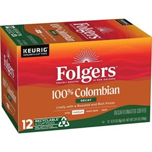 folgers colombian decaf medium roast coffee, 12 keurig k-cup pods