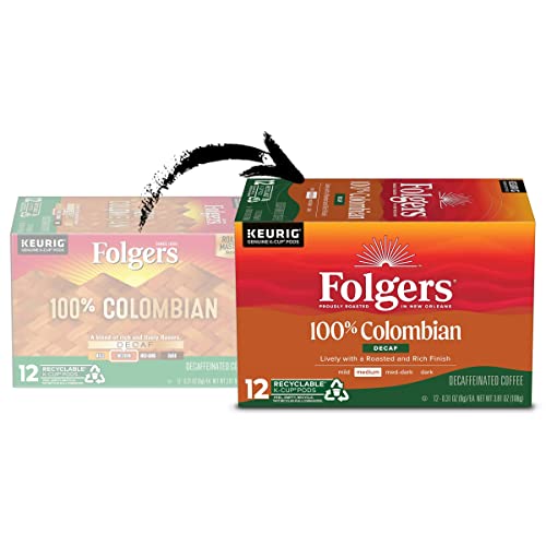 Folgers Colombian Decaf Medium Roast Coffee, 12 Keurig K-Cup Pods