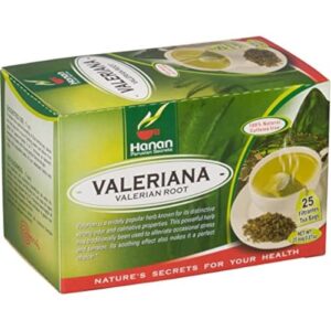 Hanan Valerian Root Tea (Valeriana) - 25 Herbal Tea Bags from Peru – Nature’s Calming Supplement for Relaxation Before Bed – 1000mg Valeerian Valerain per Filtered Teabag