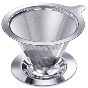 laiyeoy pour over coffee dripper, slow drip paperless coffee filter, stainless steel pour over coffee maker for single cup brew, double mesh design of manual reusable cone filter.