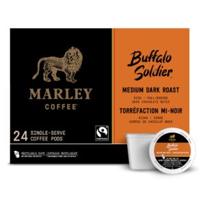 marley coffee buffalo soldier, fairtrade certified, medium-dark roast coffee, keurig k-cup brewer compatible pods, 24 count