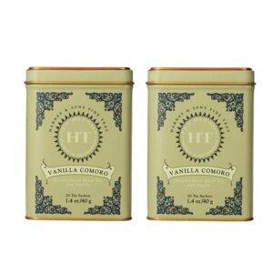 harney & son's vanilla comoro tea tin 20 sachets (1.4 oz ea, two pack) - decaf black tea blend with vanilla - 2 pack 20ct sachet tins (40 sachets)