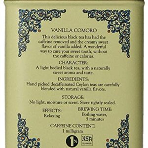 Harney & Son's Vanilla Comoro Tea Tin 20 Sachets (1.4 oz ea, Two Pack) - Decaf Black Tea Blend with Vanilla - 2 Pack 20ct Sachet Tins (40 Sachets)