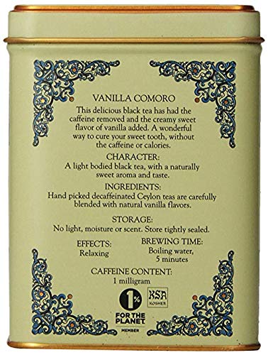 Harney & Son's Vanilla Comoro Tea Tin 20 Sachets (1.4 oz ea, Two Pack) - Decaf Black Tea Blend with Vanilla - 2 Pack 20ct Sachet Tins (40 Sachets)