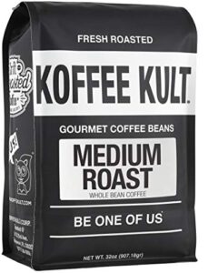 koffee kult koffee kult medium roast smooth and flavorful medium roast coffee beans- perfect for a relaxing cup anytime (medium roast, 32oz)