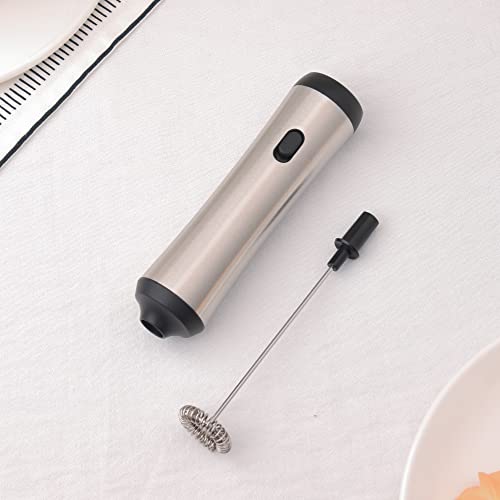 Frother Handheld, Electric Milk Frother, USB C Rechargeable Milk Frother, Mini Frother with Stand, Kitchen Gift Hand Frother for Coffee Cappuccino, Frappe, Matcha, Hot Chocolate-Stainless Steel Silver