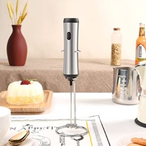 Frother Handheld, Electric Milk Frother, USB C Rechargeable Milk Frother, Mini Frother with Stand, Kitchen Gift Hand Frother for Coffee Cappuccino, Frappe, Matcha, Hot Chocolate-Stainless Steel Silver