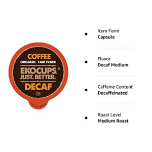 EKOCUPS Organic Swiss Water Decaf Medium Roast Coffee Pods, 30% More Coffee Per Cup, Fair Trade Decaffeinated Coffee for Keurig K Cup Machines, Recyclable Pods, 40 Count