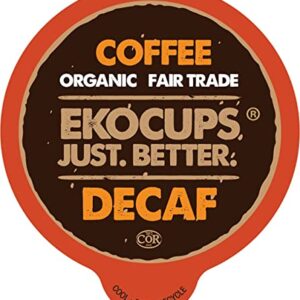 EKOCUPS Organic Swiss Water Decaf Medium Roast Coffee Pods, 30% More Coffee Per Cup, Fair Trade Decaffeinated Coffee for Keurig K Cup Machines, Recyclable Pods, 40 Count