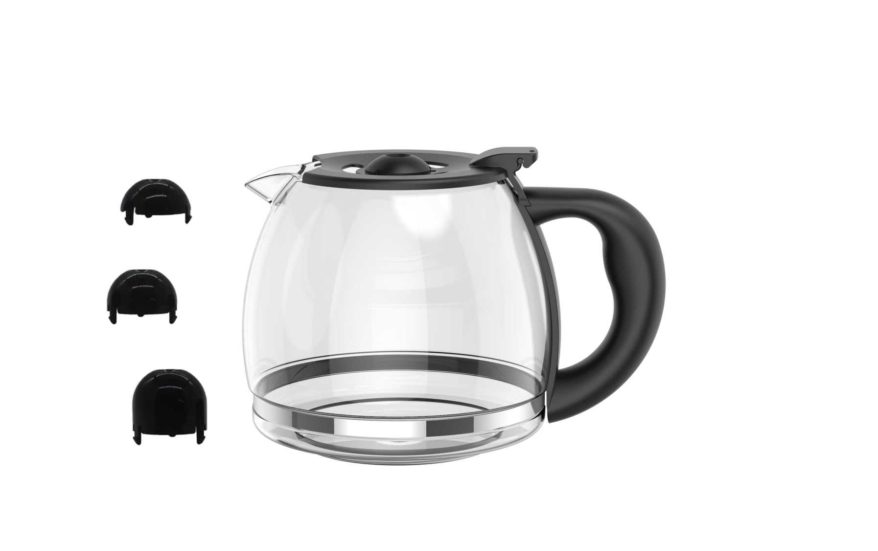 12-CUP Glass Replacement Coffee Carafe Compatible with Mr. Coffee, Black & Decker, Cuisinart and More, Black Close Handle