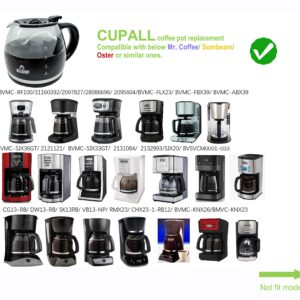 12-CUP Glass Replacement Coffee Carafe Compatible with Mr. Coffee, Black & Decker, Cuisinart and More, Black Close Handle