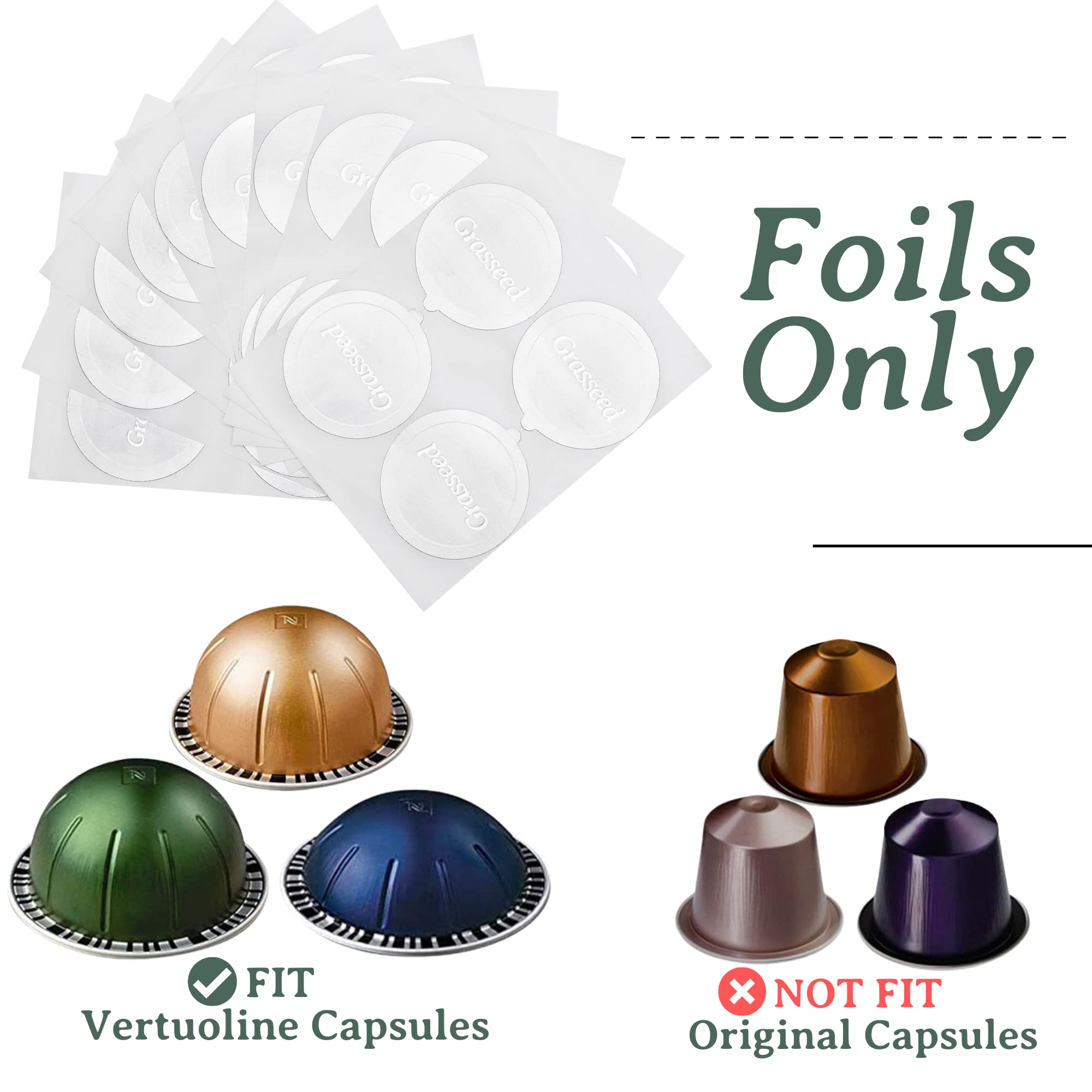 Grasseed Aluminum Foils Lids to Reuse Coffee Pods Compatible with Nespresso VertuoLine Capsules-60 Pcs(Dark Roast)