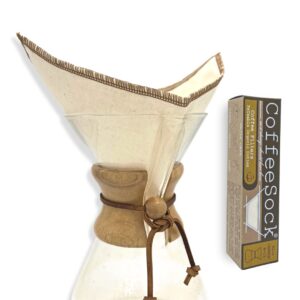 coffeesock ’the original’ reusable 100% organic cotton coffee filters - 2 pack chemex® filters 6-13 cup fit | coffee sock cloth coffee filter | organic cotton alternative - zero-waste & eco-friendly