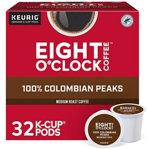 eight o'clock coffee colombian peaks single-serve keurig k-cup pods, medium roast coffee pods, 32 count