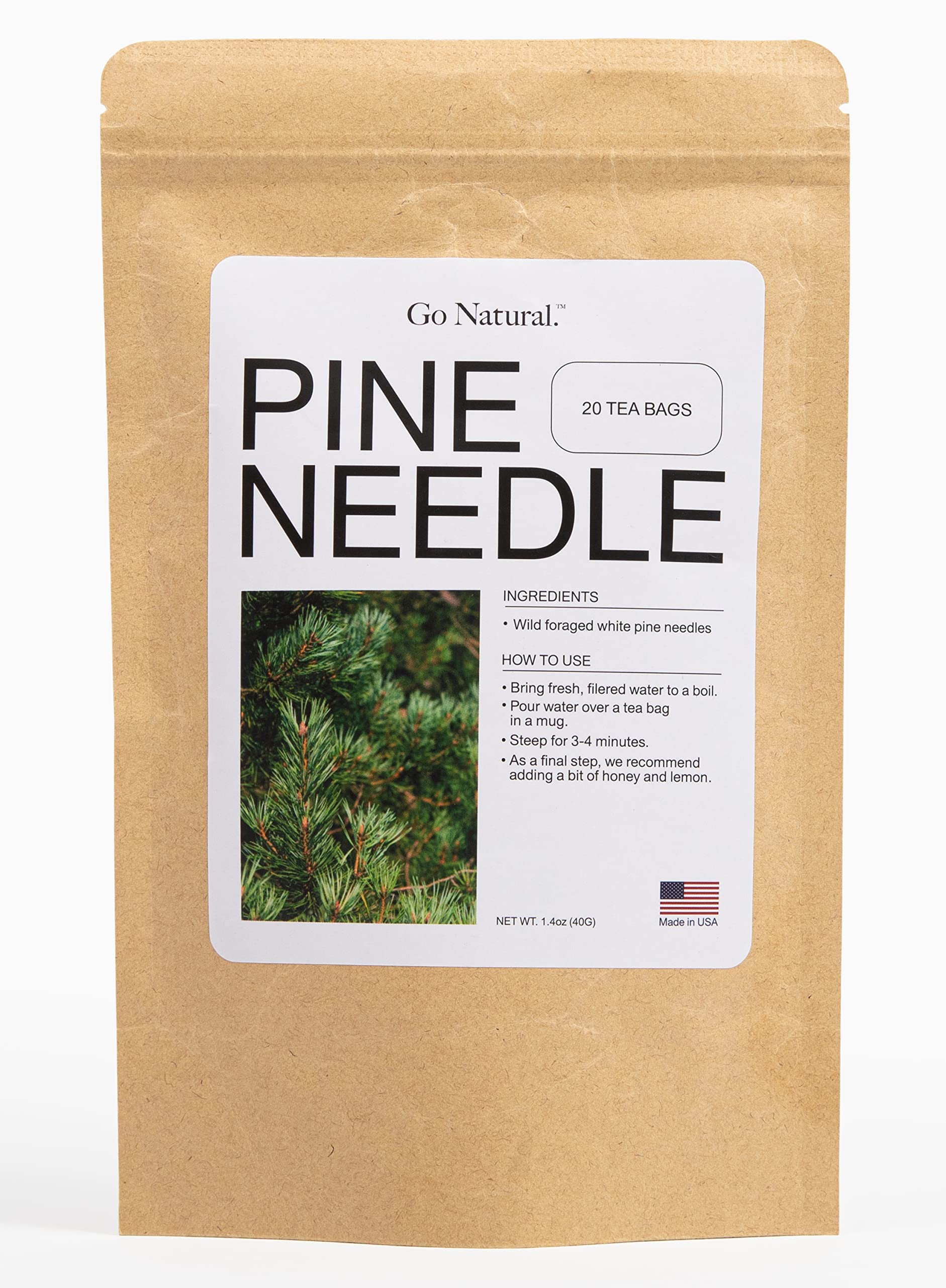 Pine needle tea, wild-foraged in the USA, picked from northern white pines | Protects against infection, strengthens immunity, high in antioxidants, natural suramin (20 Count (Pack of 1))