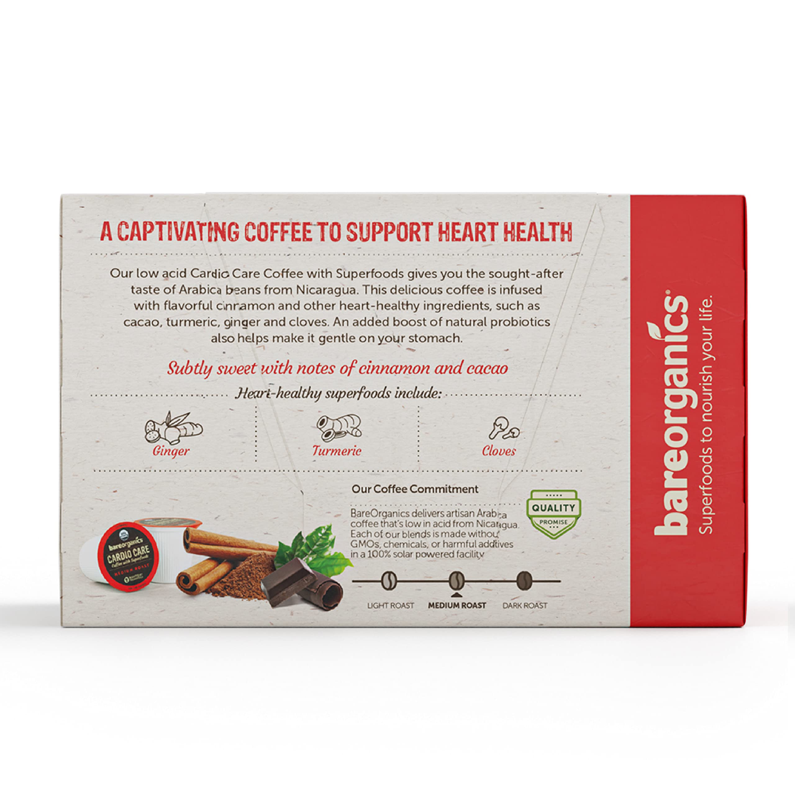 BareOrganics 13313 Cardio Care USDA Organic Coffee Pods, Keurig K-Cup Compatible Organic Coffee Pods, Infused with Superfoods & Probiotics, Vegan Friendly, Gluten Free, 10 Single Serve Cups