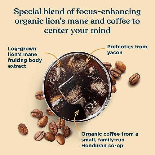 FOUR SIGMATIC Organic Cold Brew Coffee Grounds | Dark Roast, Fair Trade Coarse Grounds with Lion's Mane and Chaga | Cold Brew Mushroom Coffee for Crash-Free Focus | 12 oz Bag