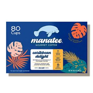 manatee gourmet coffee, single serve pods for keurig 2.0 k cup brewers, medium roast, caribbean delight, 80 ct