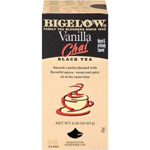 bigelow vanilla chai tea bags 28-count box (pack of 1) black tea bags with spices and vanilla flavor rich in antioxidants