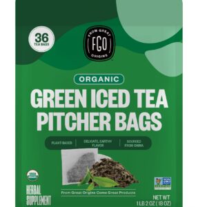 FGO Organic Green Iced Tea, Eco-Conscious Tea Bags, 36 Pitcher Bags, Packaging May Vary (Pack of 1)