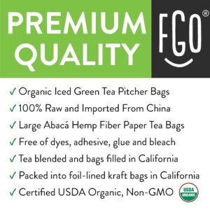 FGO Organic Green Iced Tea, Eco-Conscious Tea Bags, 36 Pitcher Bags, Packaging May Vary (Pack of 1)