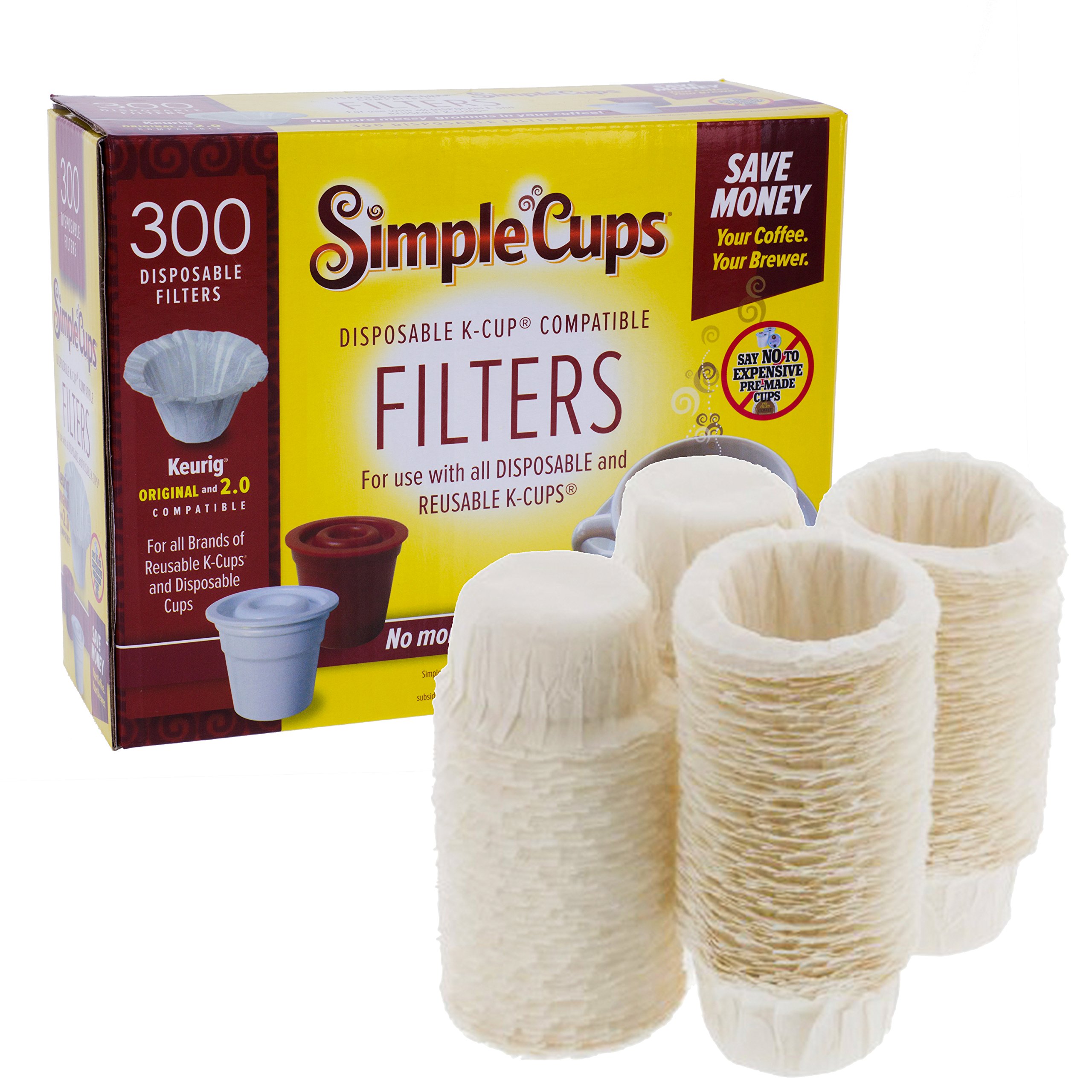 Disposable Paper Coffee Filters 300 count - Compatible with Keurig, K-Cup machines & other Single Serve Coffee Brewer Reusable K Cups - Use Your Own Coffee & Make Your Own Pods - Works with All Brands