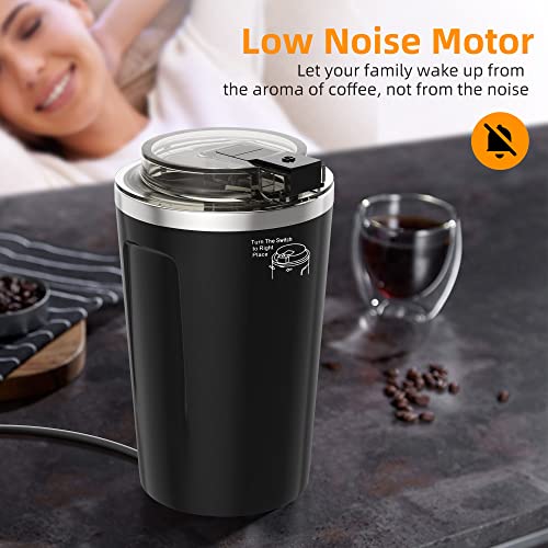 ROLWAY Coffee Grinder Electric, Espresso Coffee Bean Spices Grinder, Coffee Blade Grinders, One Touch Portable Grinder, for Coffee Bean, Spices, Herbs, Nuts, Grains, Black