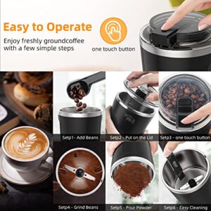 ROLWAY Coffee Grinder Electric, Espresso Coffee Bean Spices Grinder, Coffee Blade Grinders, One Touch Portable Grinder, for Coffee Bean, Spices, Herbs, Nuts, Grains, Black