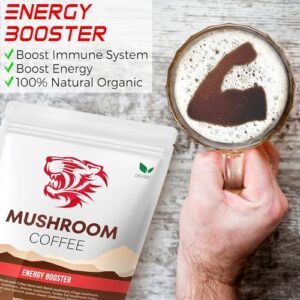 Tiger Mushroom Coffee Organic Blend 3.5 oz - 100% Arabica Coffee with 5 Superfood Mushrooms Includes Reishi, Chaga, Maitake, Shiitake, Turkey Tail