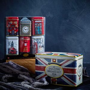 Iconic London Sights 6x Tea Tins with Fine English Breakfast Loose Leaf Tea, British Souvenir, Big Ben, UK Foods