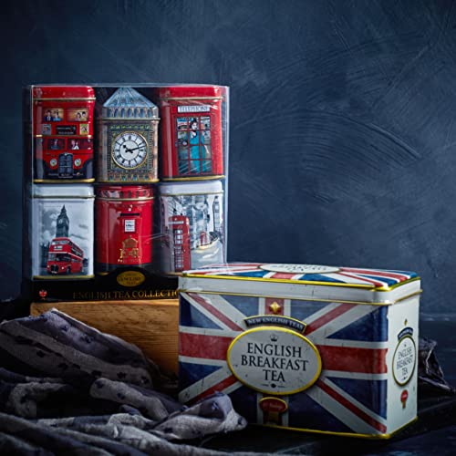 Iconic London Sights 6x Tea Tins with Fine English Breakfast Loose Leaf Tea, British Souvenir, Big Ben, UK Foods