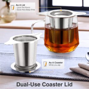 IPOW Reusable Stainless Steel Coffee Filter, Paperless Coffee Maker Strainer, Double Fine Mesh Basket for Loose Tea& Ground Coffee, Coaster Lid, Long Handle for Cup, Mug &Teapot