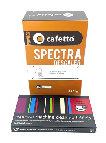 Cino Cleano Espresso Machine Cleaning and Descaling Bundle of 8 Tablets and Box of 4 Spectra Sachets for all Breville Machines