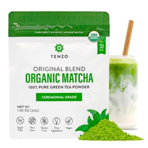 tenzo matcha green tea powder - matcha powder usda organic ceremonial grade – macha powder paleo, kosher, vegan – authentic japanese matcha tea - original matcha latte powder (1.06 ounce)