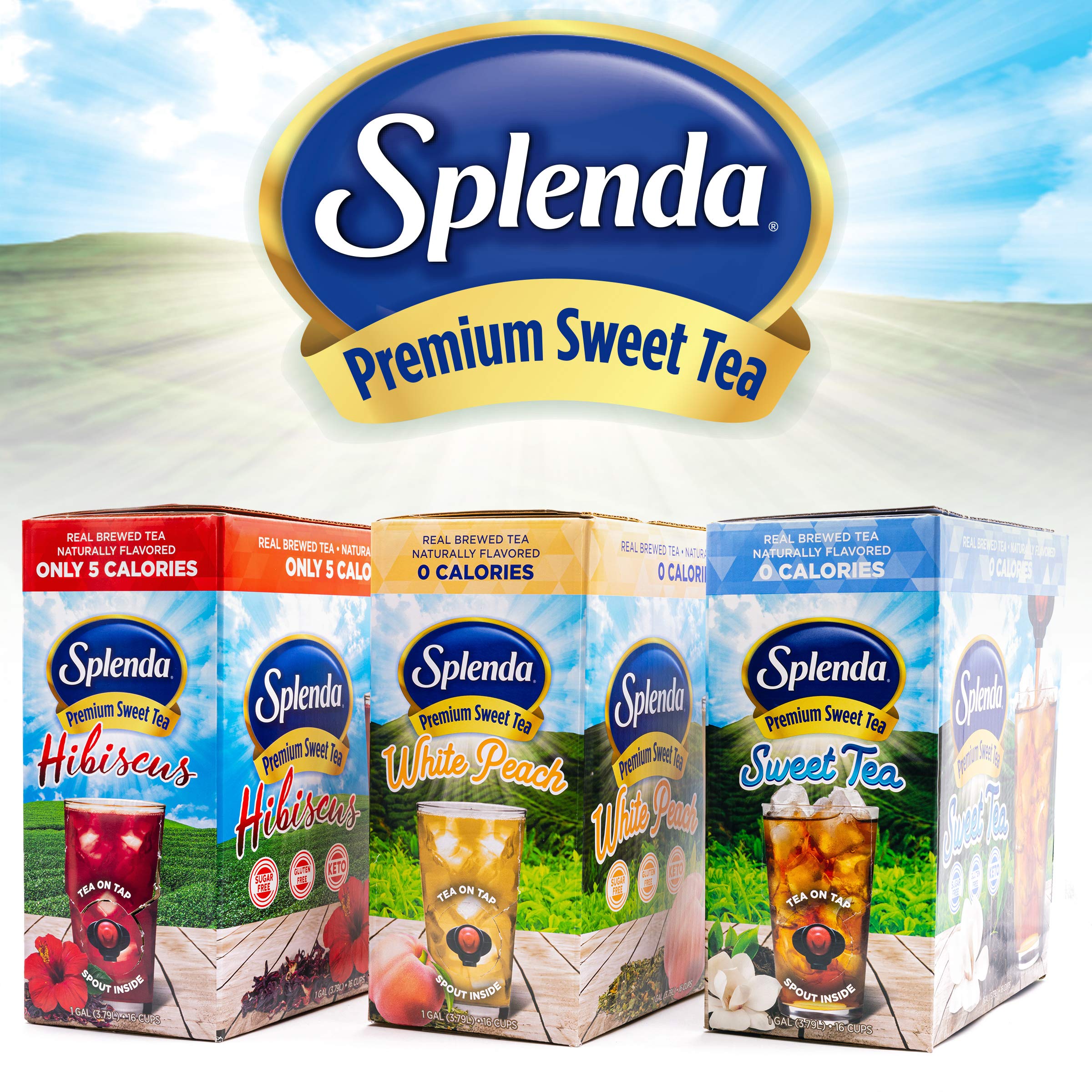 SPLENDA Premium Sweet Tea On Tap, 1 Gallon Bag In Box Ready to Drink Liquid, White Peach Green Tea, 128 Fl Oz