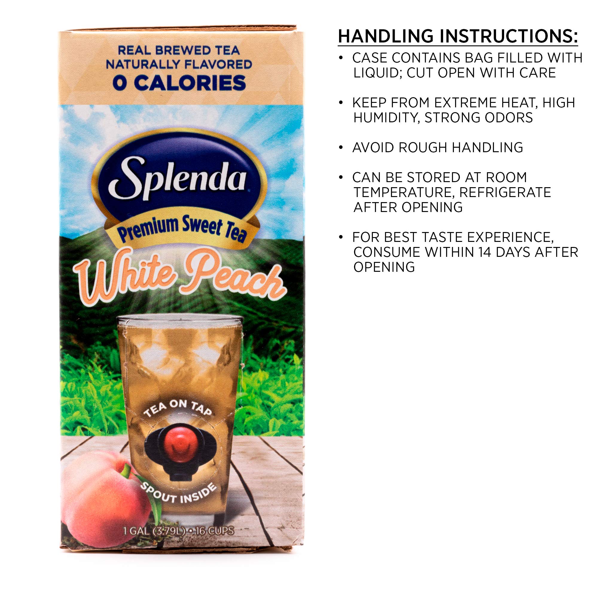 SPLENDA Premium Sweet Tea On Tap, 1 Gallon Bag In Box Ready to Drink Liquid, White Peach Green Tea, 128 Fl Oz