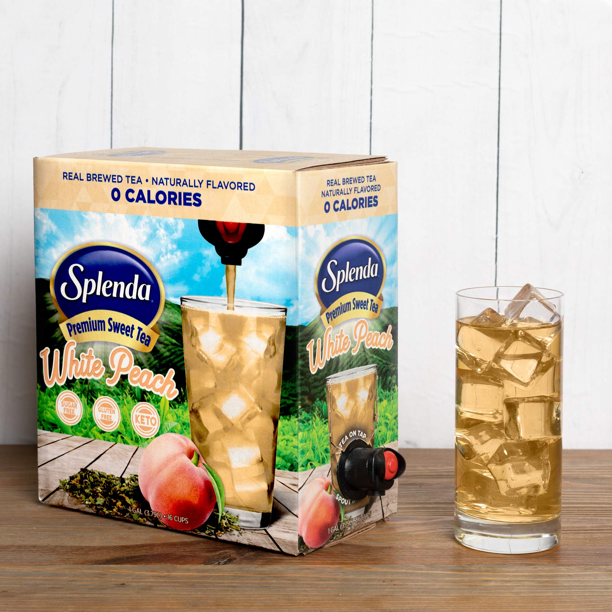 SPLENDA Premium Sweet Tea On Tap, 1 Gallon Bag In Box Ready to Drink Liquid, White Peach Green Tea, 128 Fl Oz