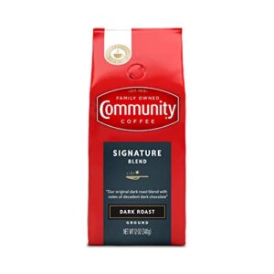 community coffee premium ground coffee, signature blend, dark roast, 12 ounce