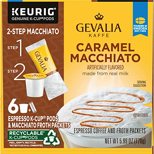 GEVALIA Caramel Macchiato Latte Coffee, K-CUP Pods, 5.98 oz, (18 Count,Pack - 3)