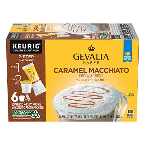 GEVALIA Caramel Macchiato Latte Coffee, K-CUP Pods, 5.98 oz, (18 Count,Pack - 3)