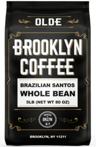 brooklyn coffee whole bean, brazilian santos medium roast (5lb) american, breakfast, classic - fresh bulk coffee beans roasted weekly in nyc