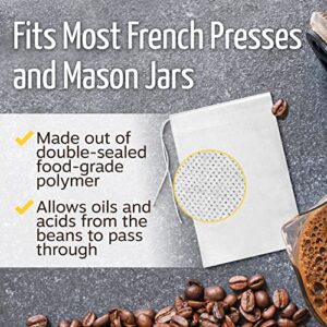 IMPRESA [200 pack] No Mess French Press Brew Bag to Save Time Cleaning - Disposable French Press Filter Bags Prevent Grounds From Escaping - Ideal Mason Jar Cold Brew Filter Bags for Tea & Coffee