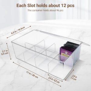 2 Pack Puricon Tea Bag Organizer Clear Acrylic Tea Storage Box with Lid, Plastic Tea Bag Holder Stackable Tea Organizer for Tea Bags Container Dispenser for Cabinet Pantry Counter Countertop -Clear